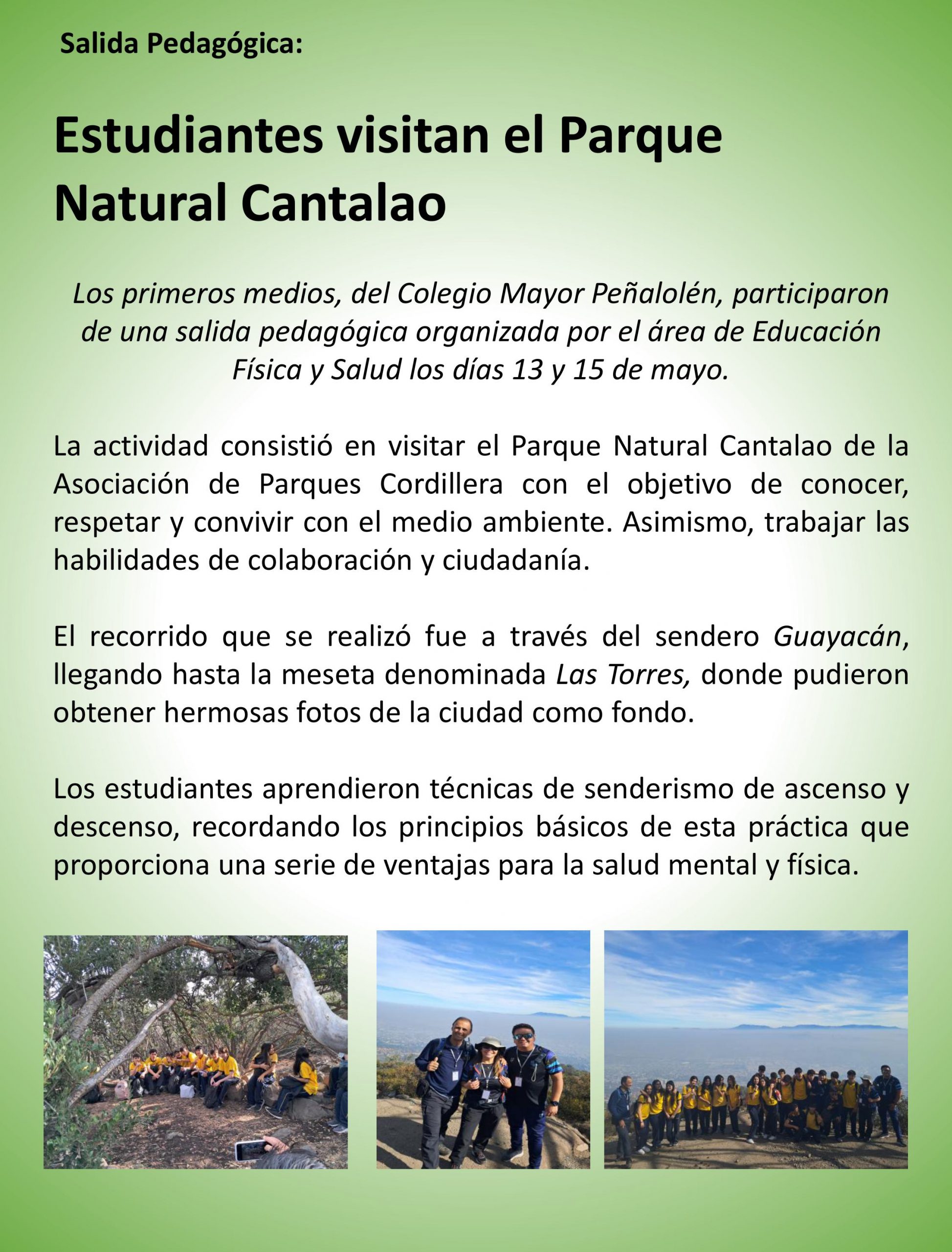 Estudiantes visitan el Parque Natural Cantalao – colegio mayor